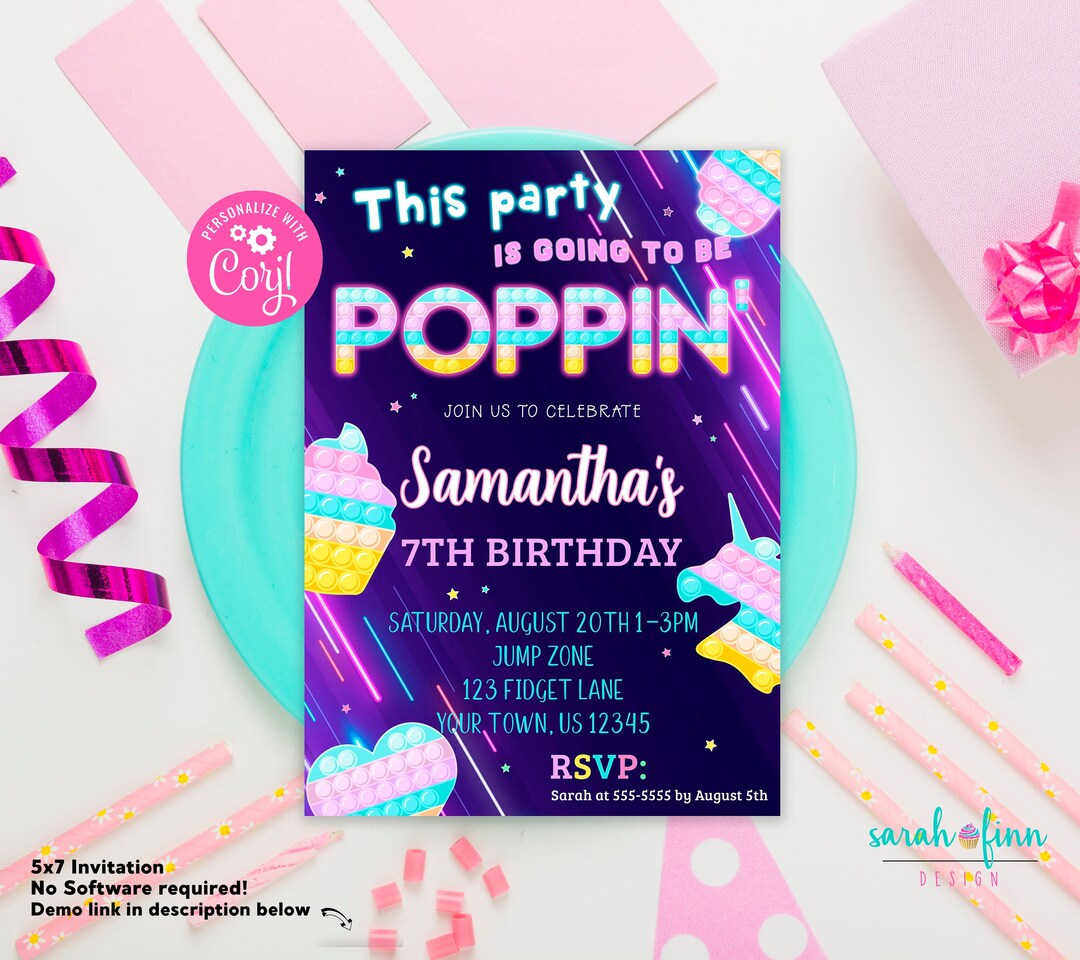 Pop It Birthday Invitation EDITABLE in Corjl Pop Rainbow Pastel ...