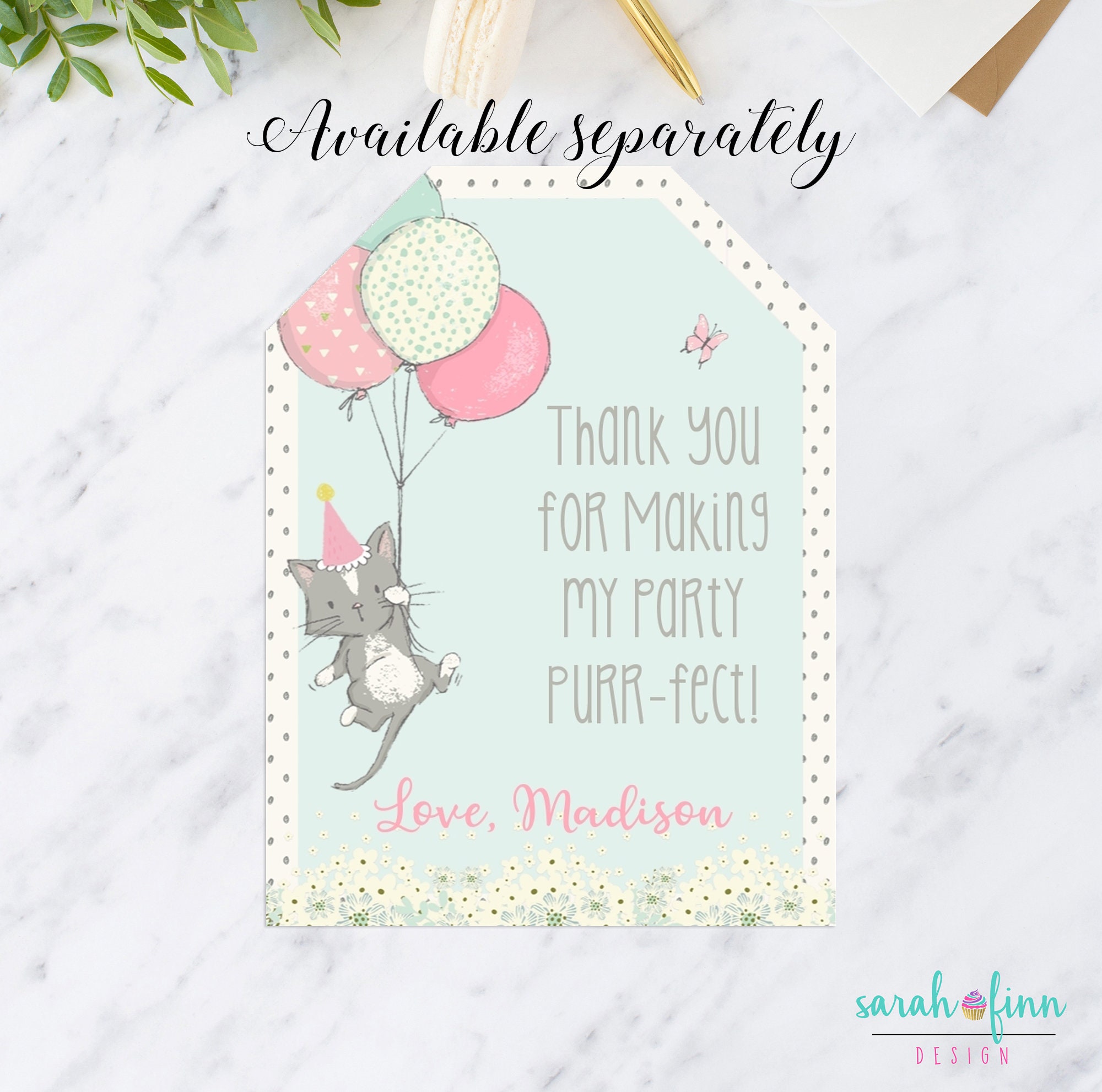Kitten Thank You Card Printable Editable Cat Birthday Thank - Etsy
