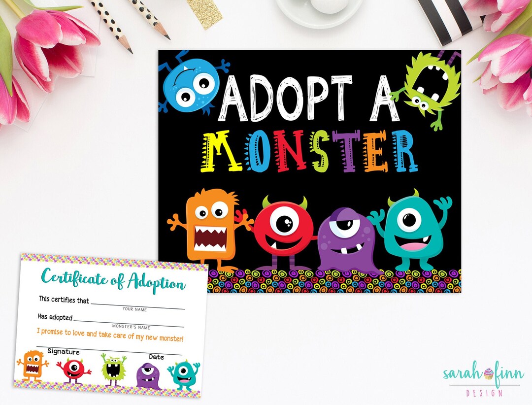 Adopt a Monster Printable Sign and Certificate Monsters Halloween ...