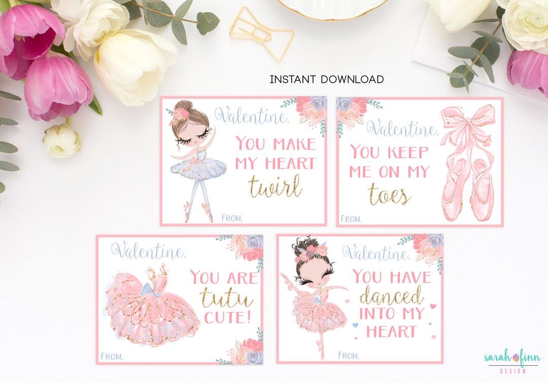 Ballerina Dance Valentine Cards for Kids INSTANT DOWNLOAD Dance ...