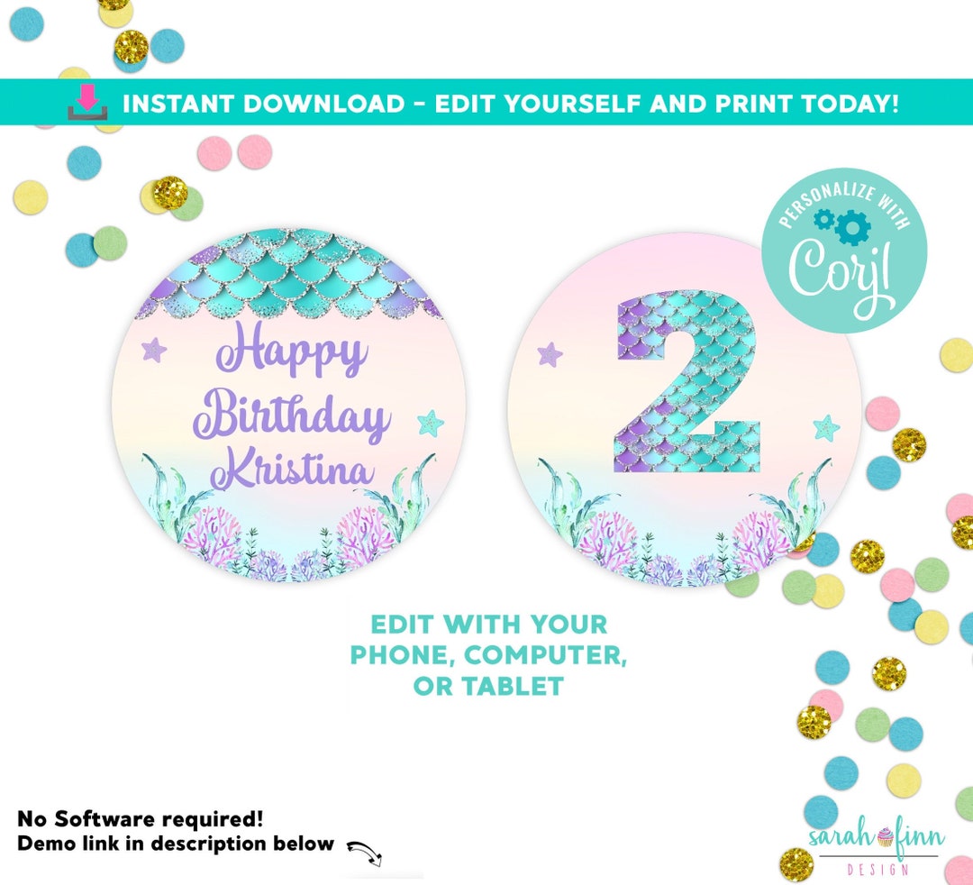 Mermaid Cupcake Toppers Editable Mermaid Party Decor Cupcake Topper ...