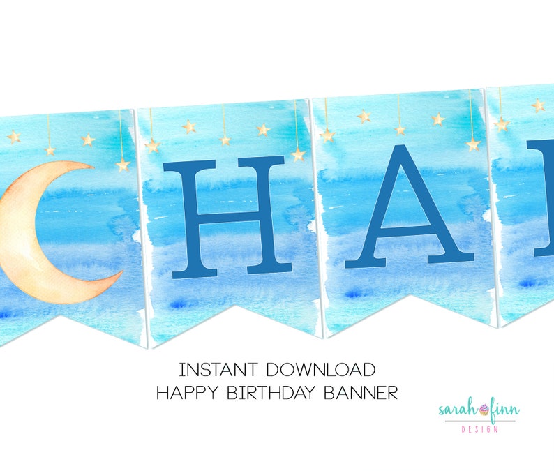 Moon Happy Birthday Banner Printable Instant Download Two the - Etsy