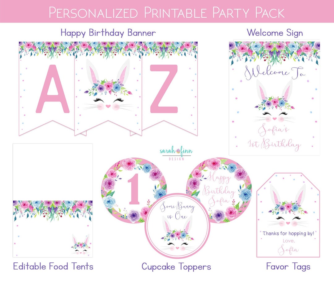 Some Bunny is One Birthday Printable Party Pack Pink Purple Party ...