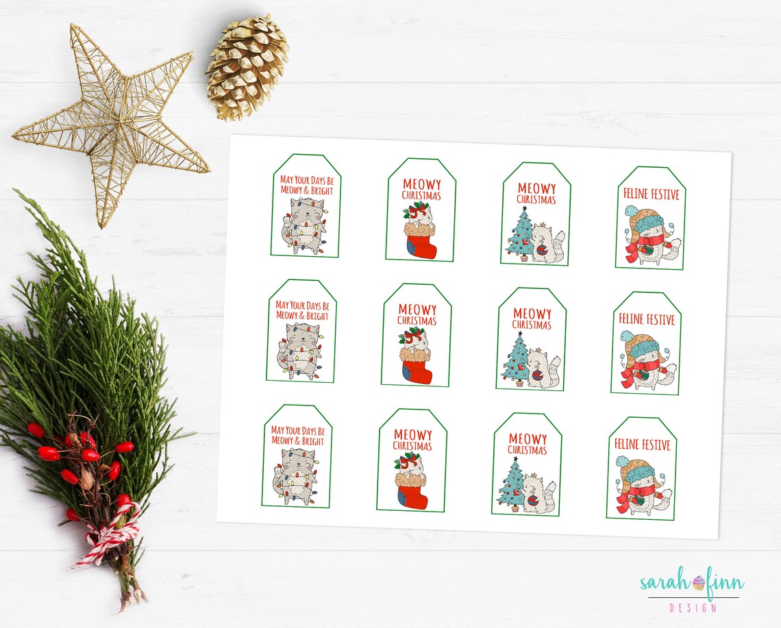 Cat Christmas Gift Tags Instant Download Printable Meowy - Etsy