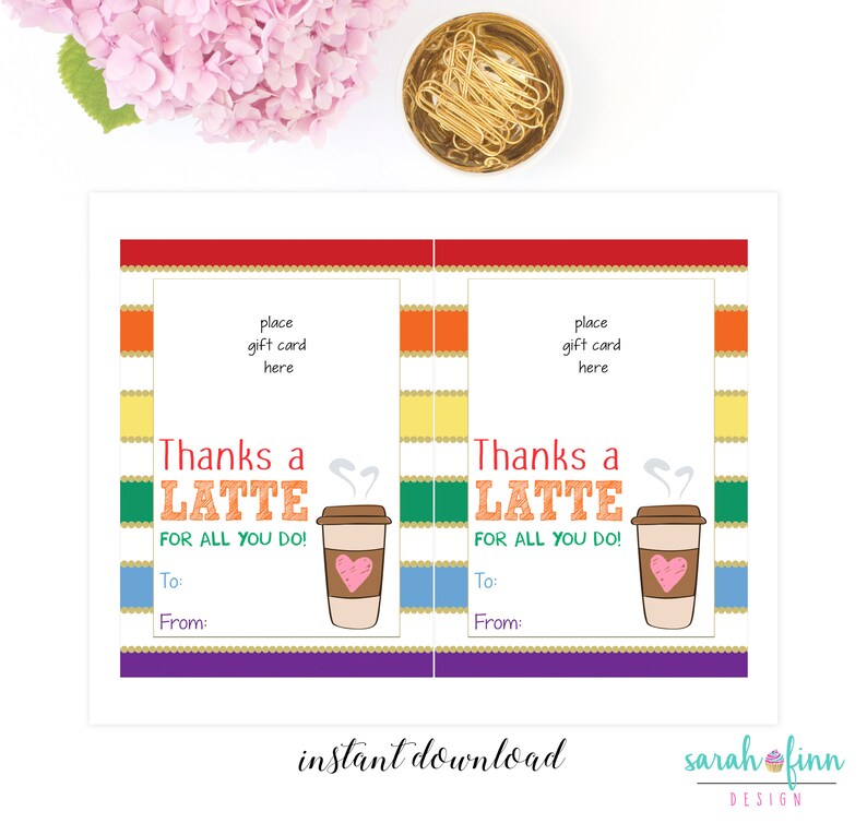 Teacher Appreciation Thanks a Latte Printable Teacher Gift | Etsy