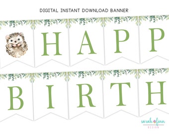 Hedgehog Happy Birthday Banner Printable Instant Download Girl Floral ...