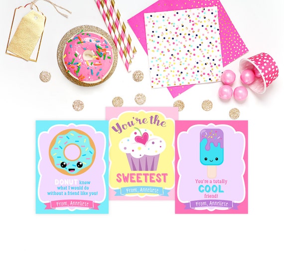 Kid Valentines Day Cards Donut Cupcake Cool Friend Ice Cream | Etsy