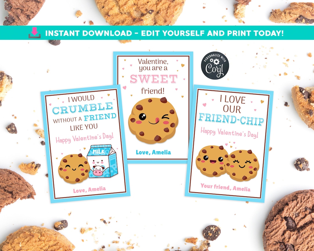 Cookie School Valentine Cards Valentine Tag for Kids Cookies Classroom ...