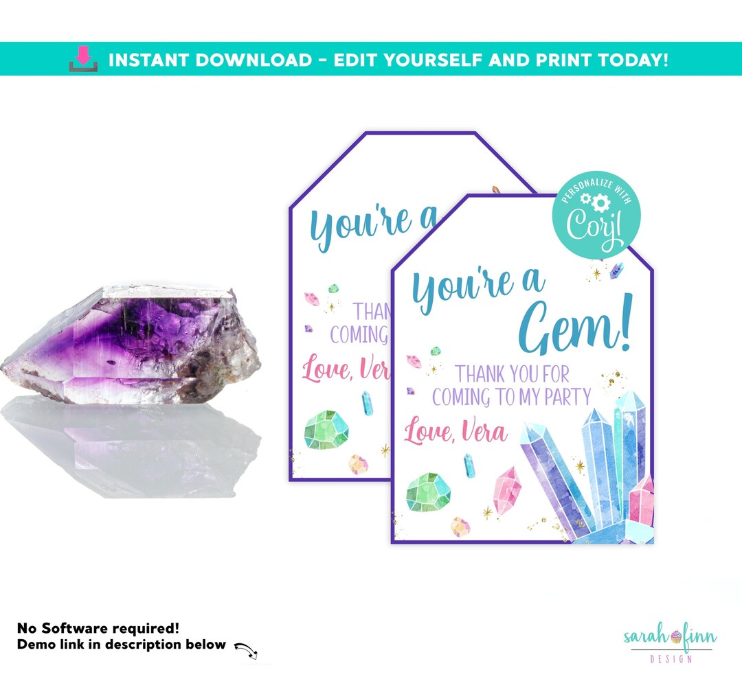 Gemstone Favor Tags Editable Gem Thank You Tags Geology Rocks Birthday ...