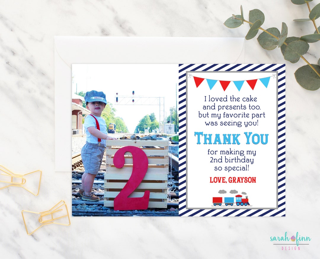 Train Photo Thank You Card Boy Train Chugga Chugga Birthday Party Thank ...