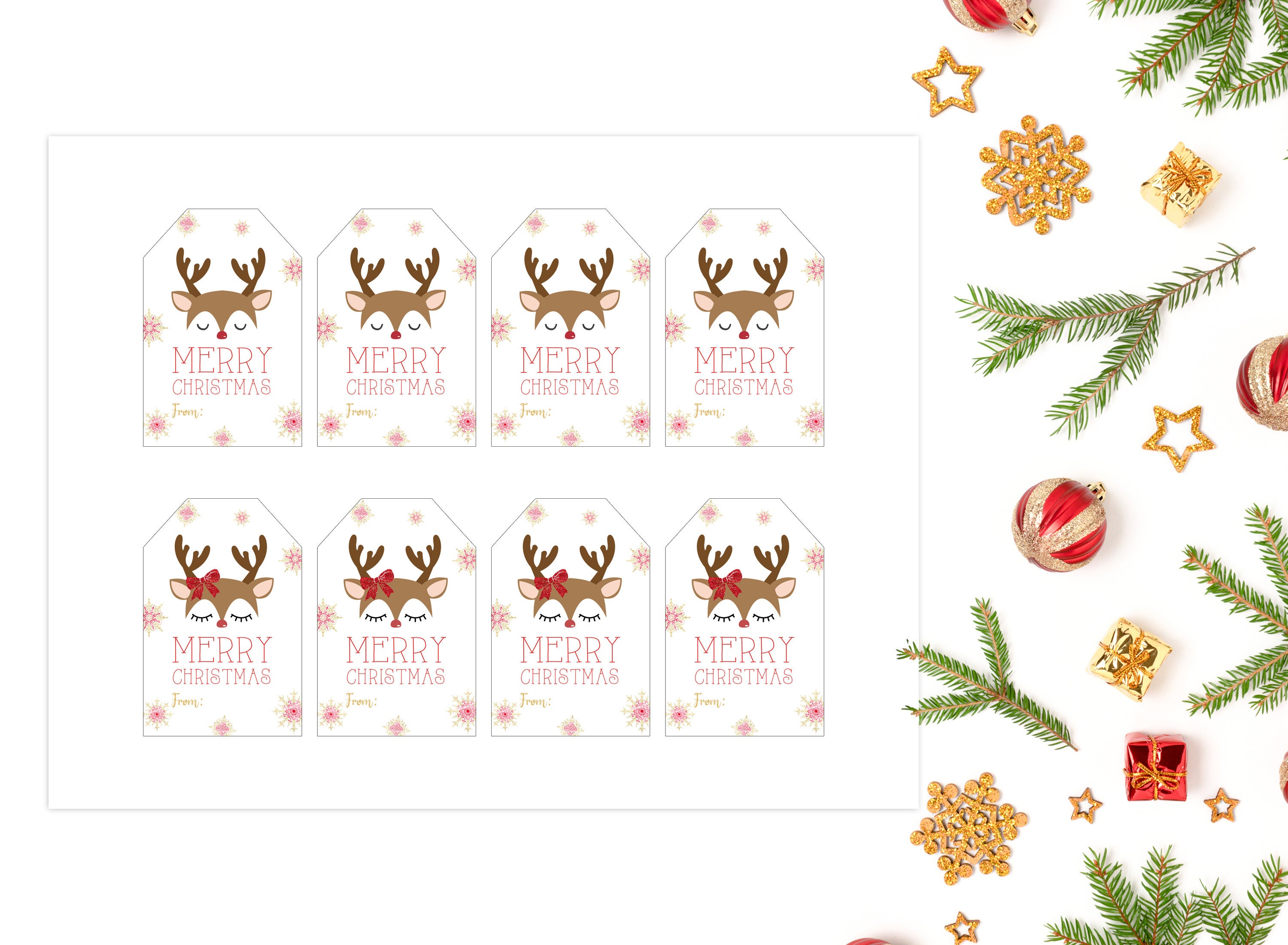 Reindeer Christmas Gift Tags INSTANT DOWNLOAD Printable Boy Reindeer ...