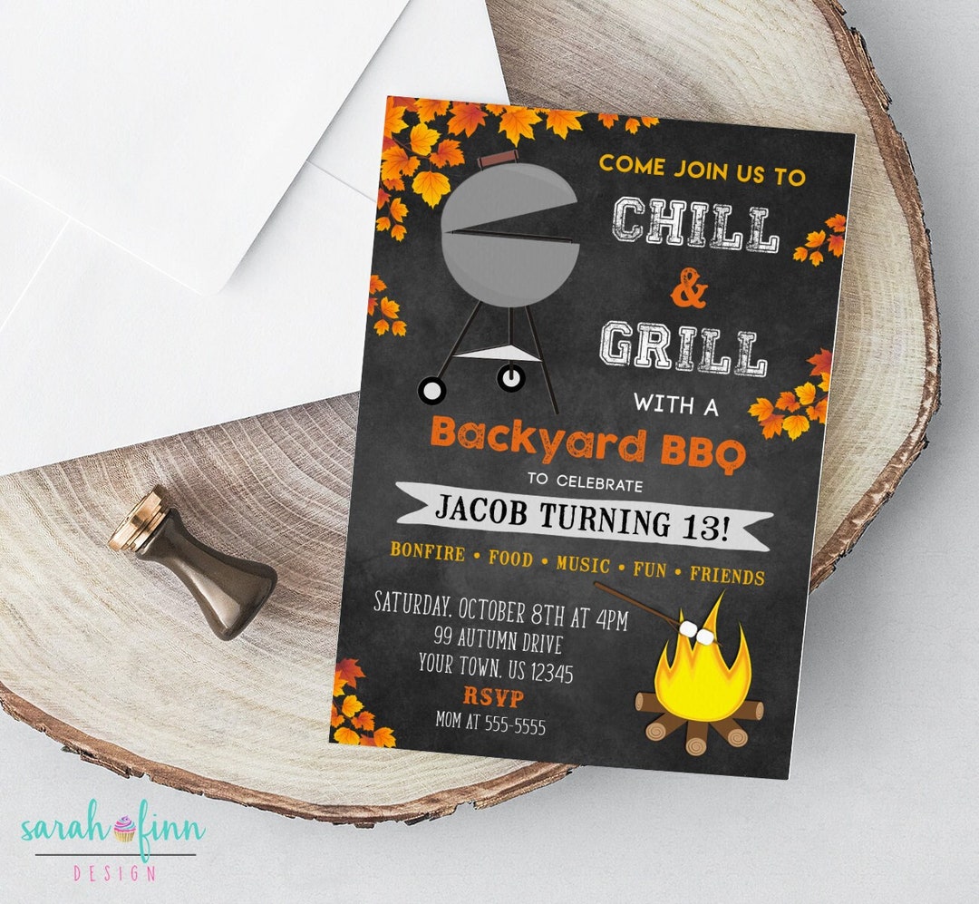 Fall Bonfire Birthday Invitation Printable Backyard Bonfire BBQ Autumn ...