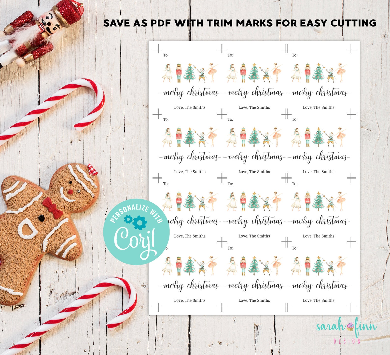 Nutcracker Christmas Gift Tags Printable and Editable in Corjl Merry ...