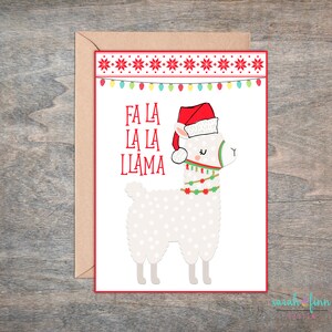Llama Christmas Card Printable Card Fa La La Llama Instant Download ...