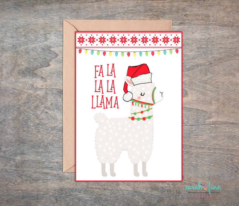 Llama Christmas Card Printable Card Fa La La Llama Instant | Etsy