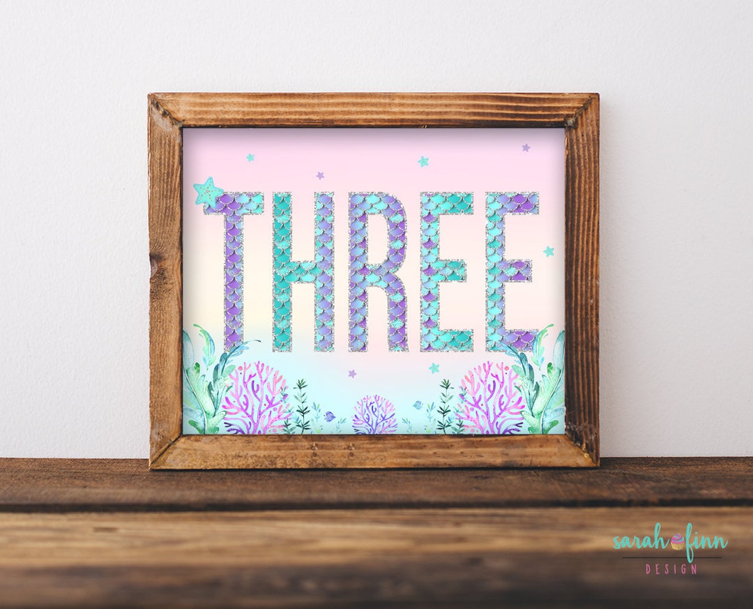 Mermaid 3rd Birthday Letters Three Printable 3rd Birthday Party 3 ...
