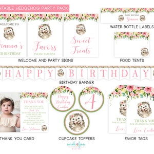Hedgehog Birthday Printable Party Pack Girl Hedgehog Woodland Floral ...