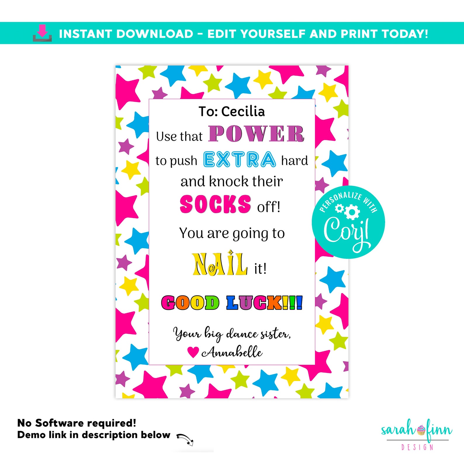 Dance Competition Gifts, Printable Dance Team Gift, Cheer Competition ...