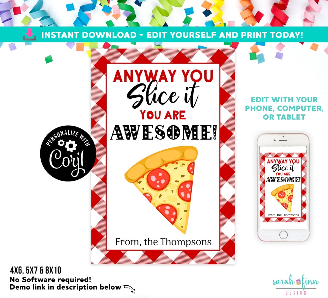 Teacher Thank You Card Editable Pizza Card Thank You Appreciation Gift ...