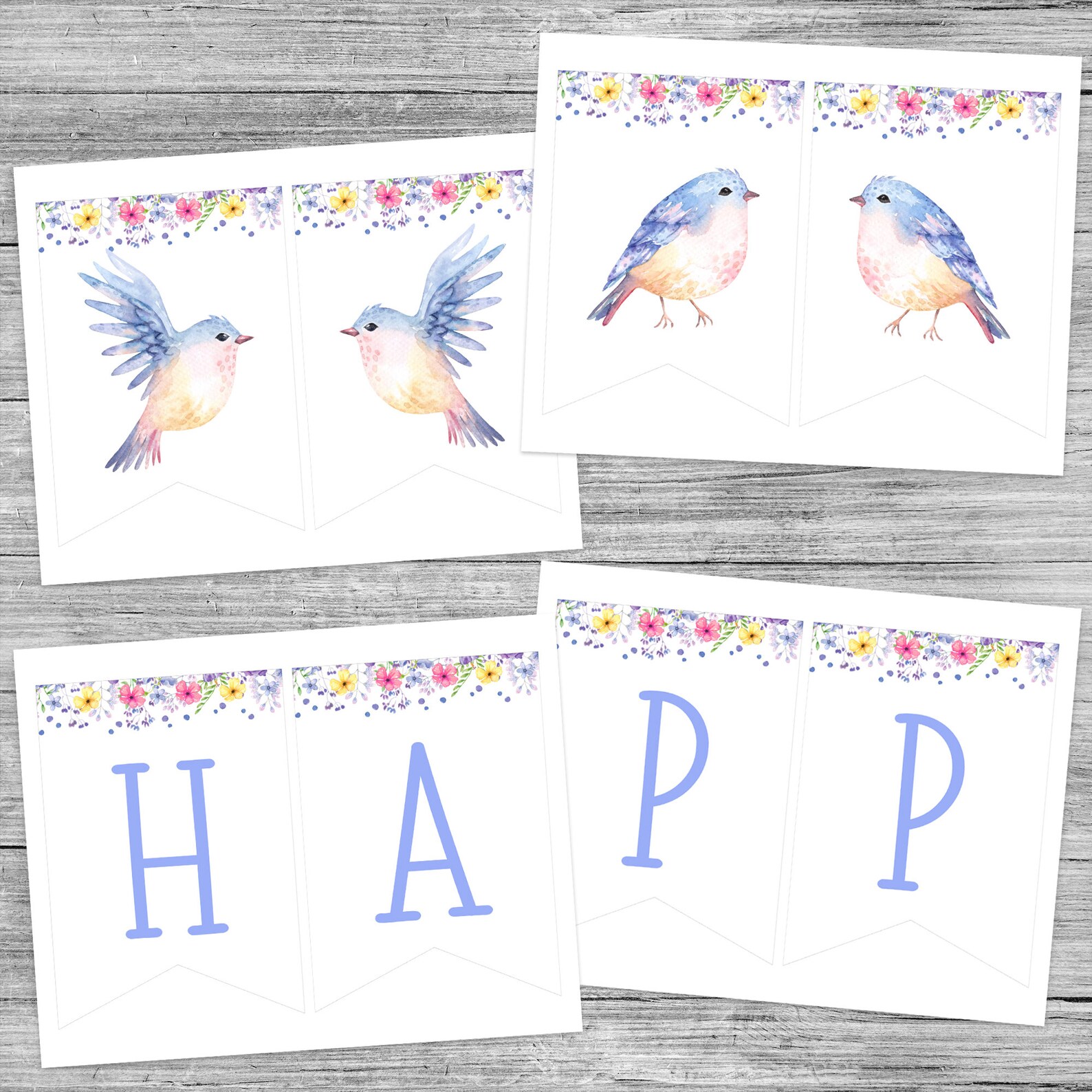 Bird Happy Birthday Banner Little Birdie Floral Printable Instant ...