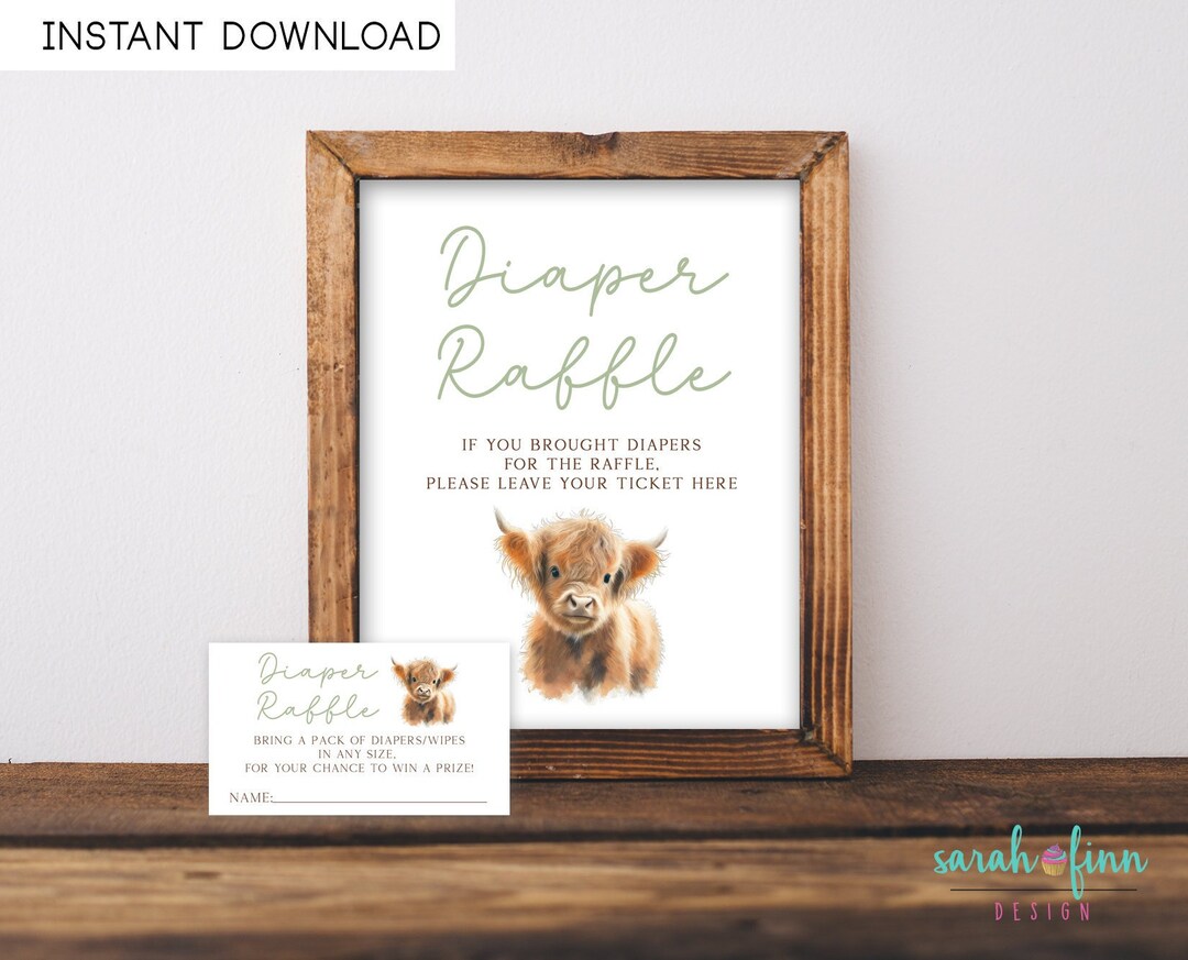 Highland Cow Diaper Raffle Sign & Tickets Boho Baby Shower Game Gender ...