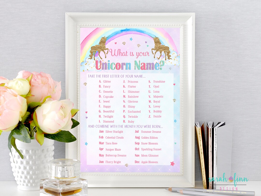 What is Your Unicorn Name Party Sign, Unicorn Party Printable, Unicorn ...