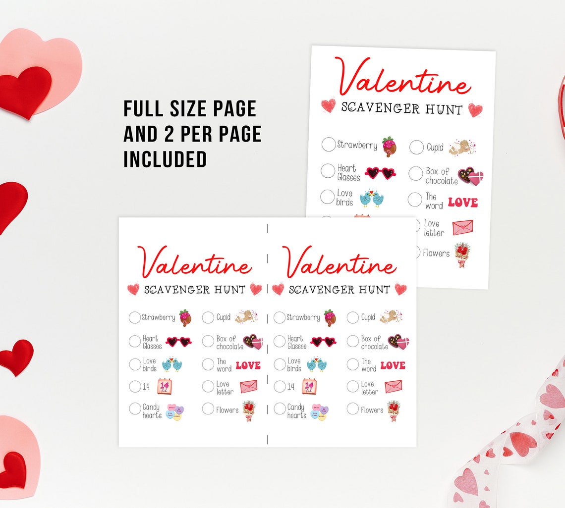 Valentine's Day Scavenger Hunt Printable for Kids Valentine Scavenger ...