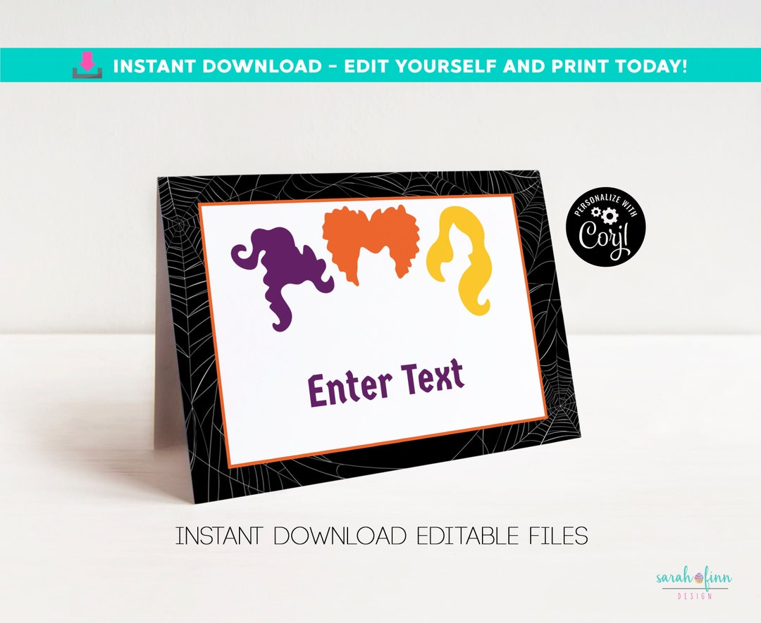 Halloween Witches Food Tents Instant Download Editable With Corjl ...