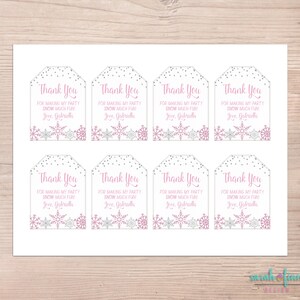 Pink Snowflake Tags Winter Birthday Favor Tags Silver Winter Wonderland ...