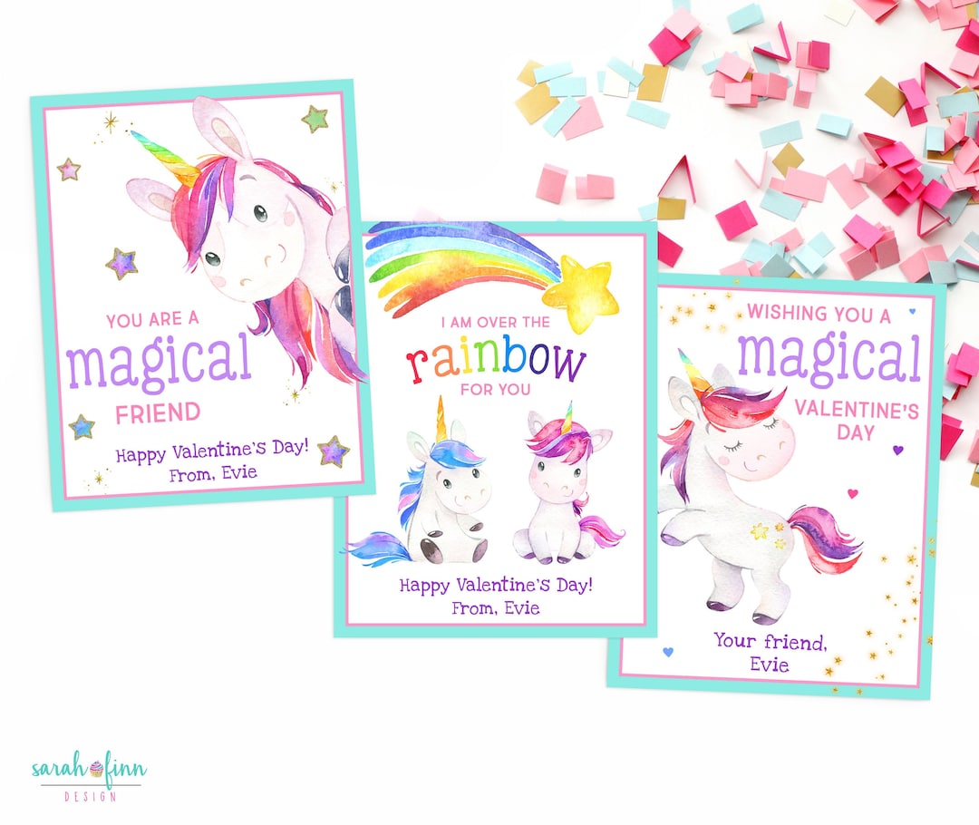 Unicorn Valentines Day Cards for Kids Valentines Day School Rainbow Kid ...