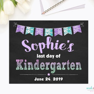 Mermaid First Day of School Sign First Day of Kindergarten Sign Purple ...