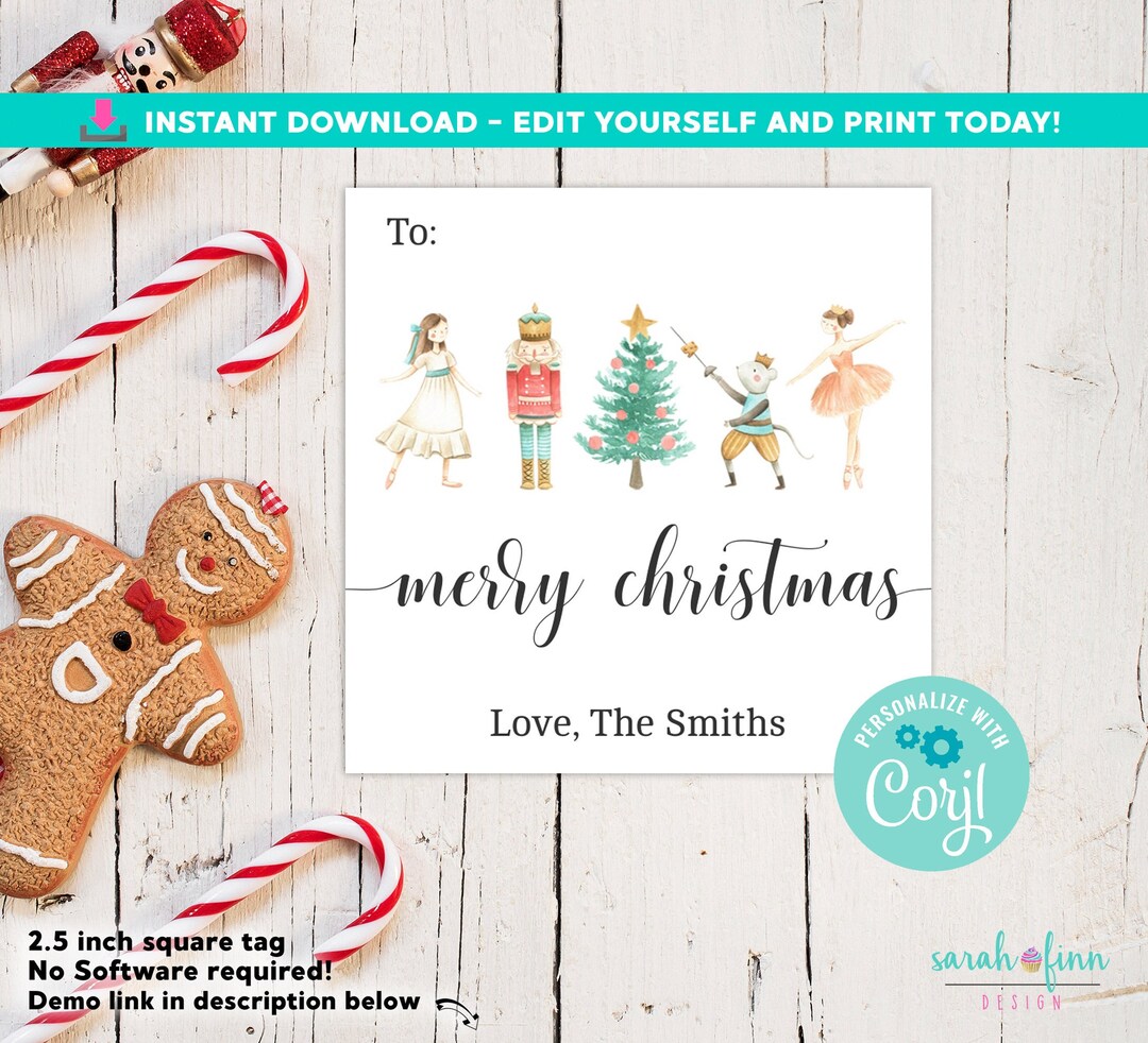 Nutcracker Christmas Gift Tags Printable and Editable in Corjl Merry ...