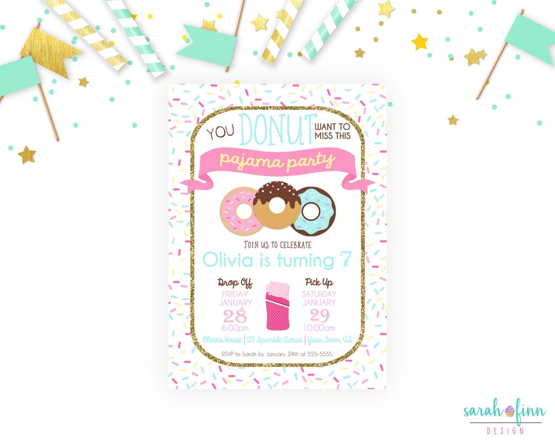Donut Invitation Donut Party Printable Birthday Pajama Party Donuts ...