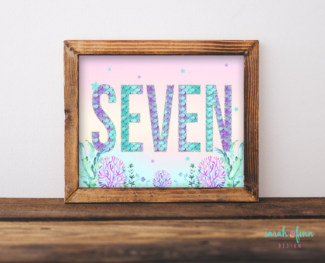 Mermaid 7th Birthday Letters Printable Seventh Birthday Party Seven ...