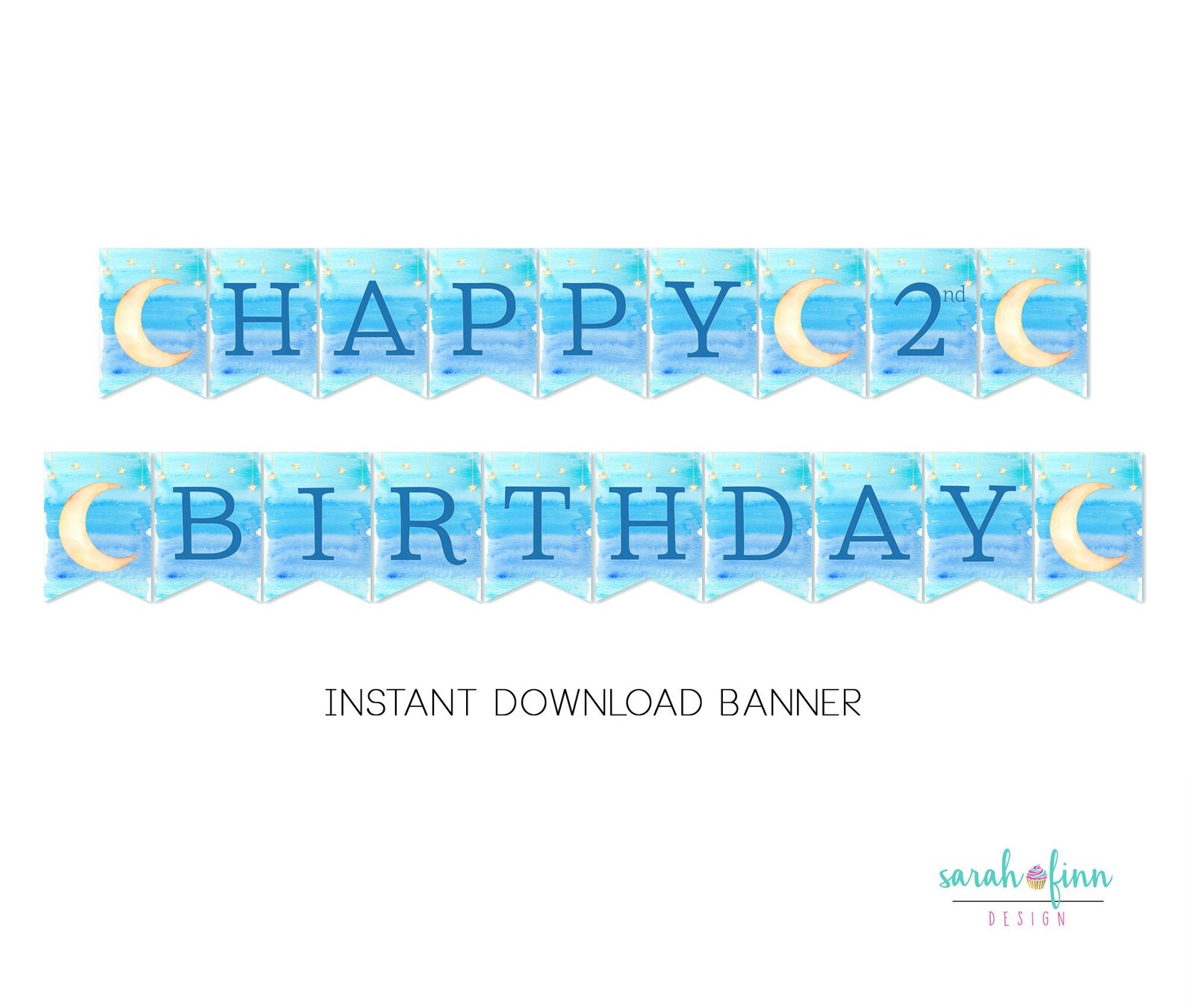 Moon Happy Birthday Banner Printable Instant Download Two the - Etsy