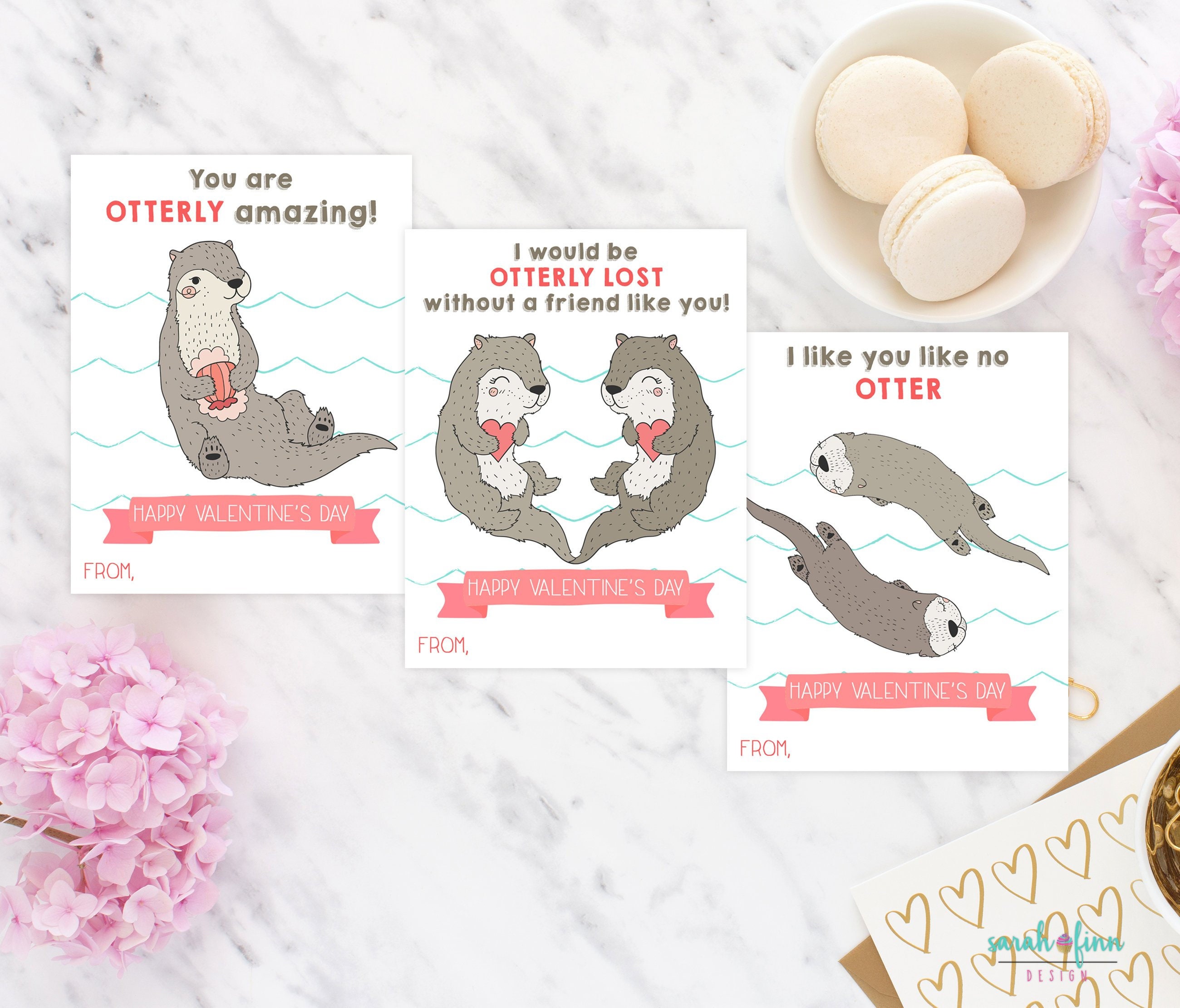 Otter Kids Valentines Day Cards School Otter Valentine's Friend ...