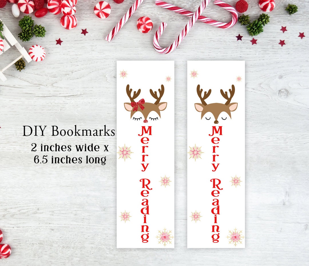 Printable Christmas Book Mark Reindeer Bookmarks DIY Christmas ...