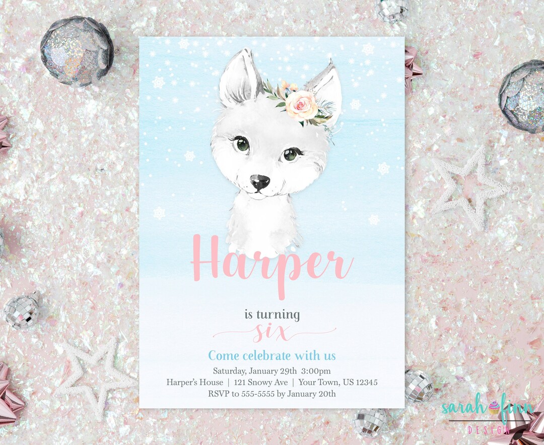 Arctic Fox Invitation White Fox Birthday Party Invite Artic Fox Girl ...