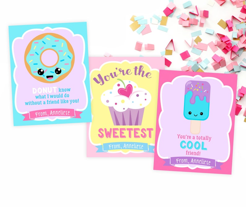 Kid Valentines Day Cards Donut Cupcake Cool Friend Ice Cream | Etsy