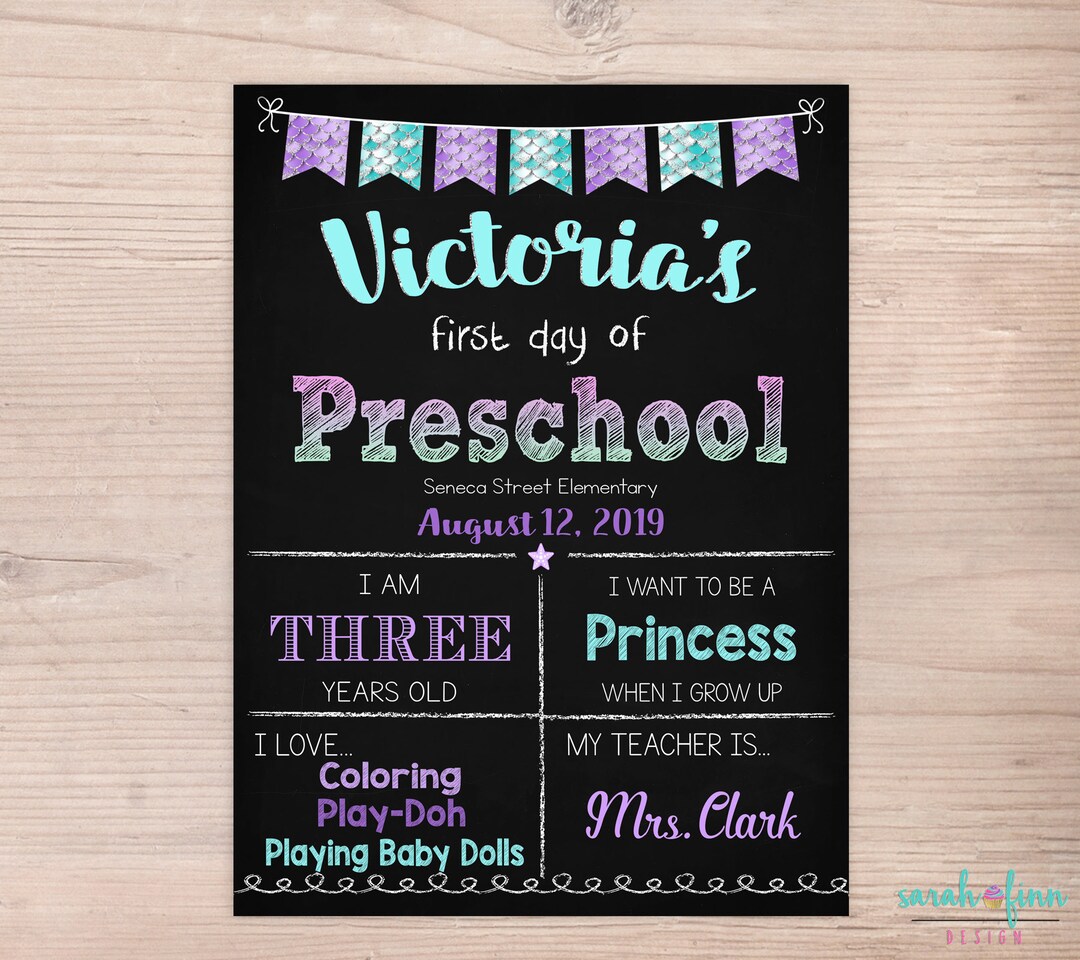 Mermaid First Day of School Sign Printable Pre-k Sign Kindergarten ...