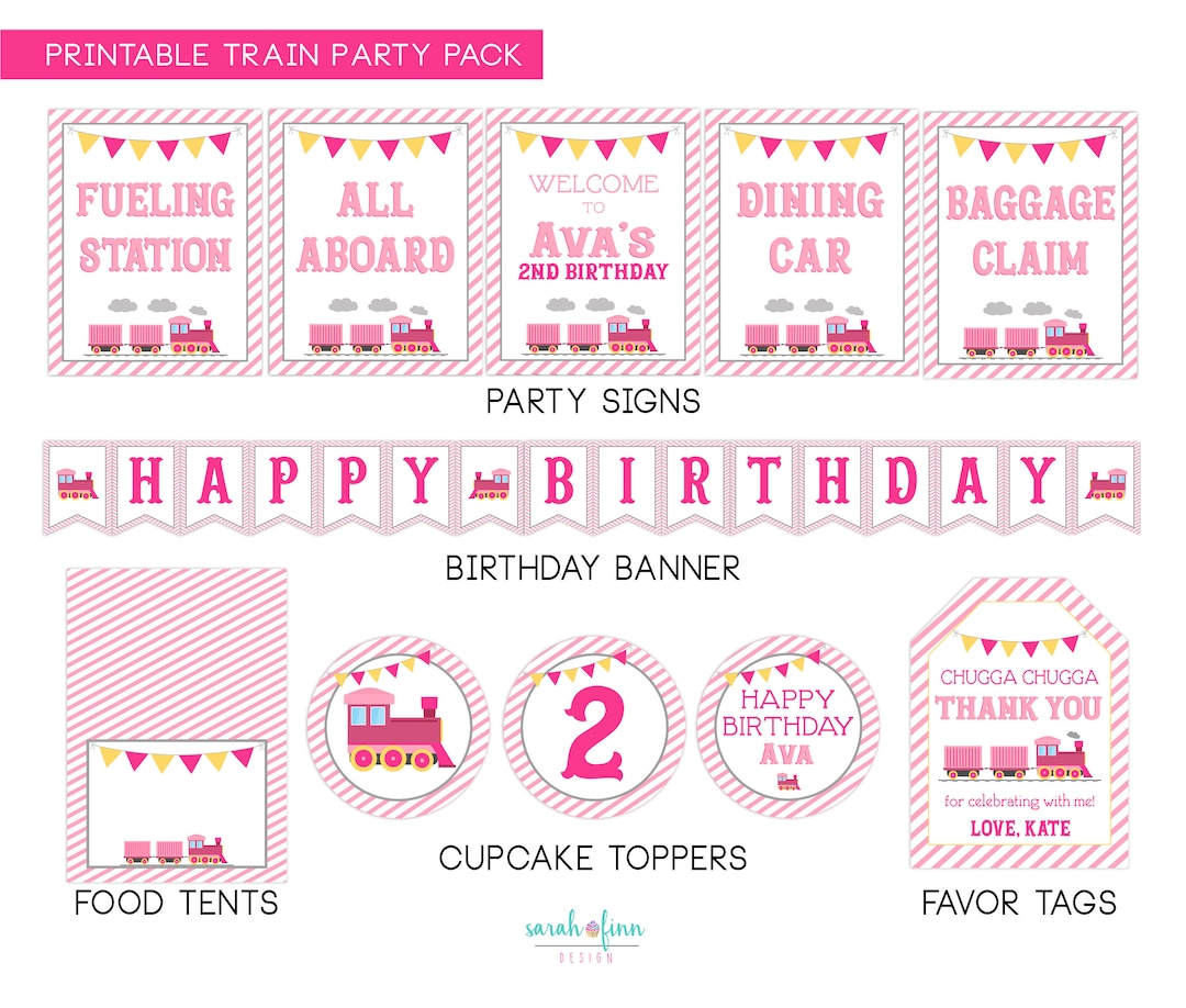 Train Birthday Printable Party Pack Girl Second Birthday Pink Train ...