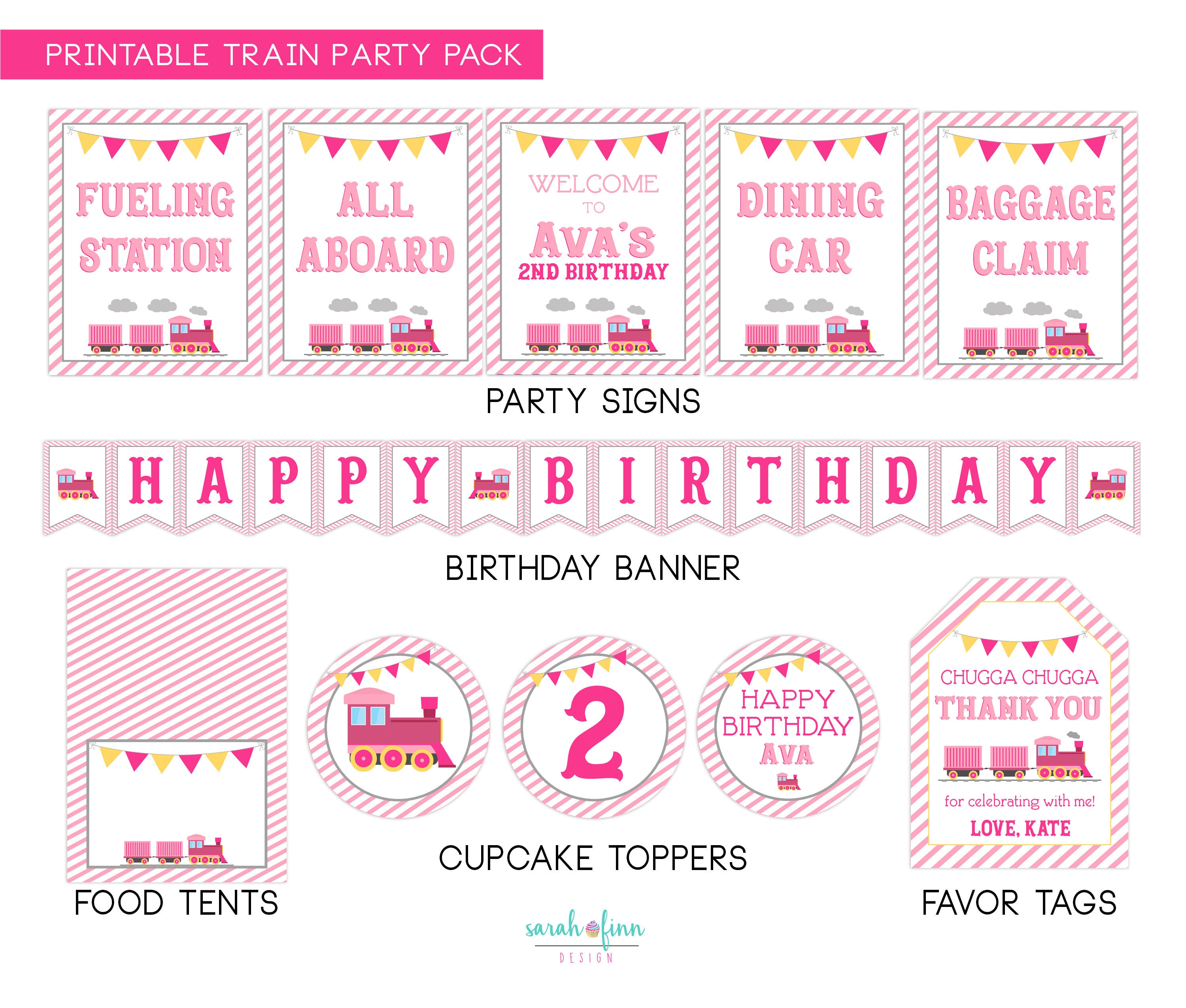 Train Birthday Printable Party Pack Girl Second Birthday Pink Train ...