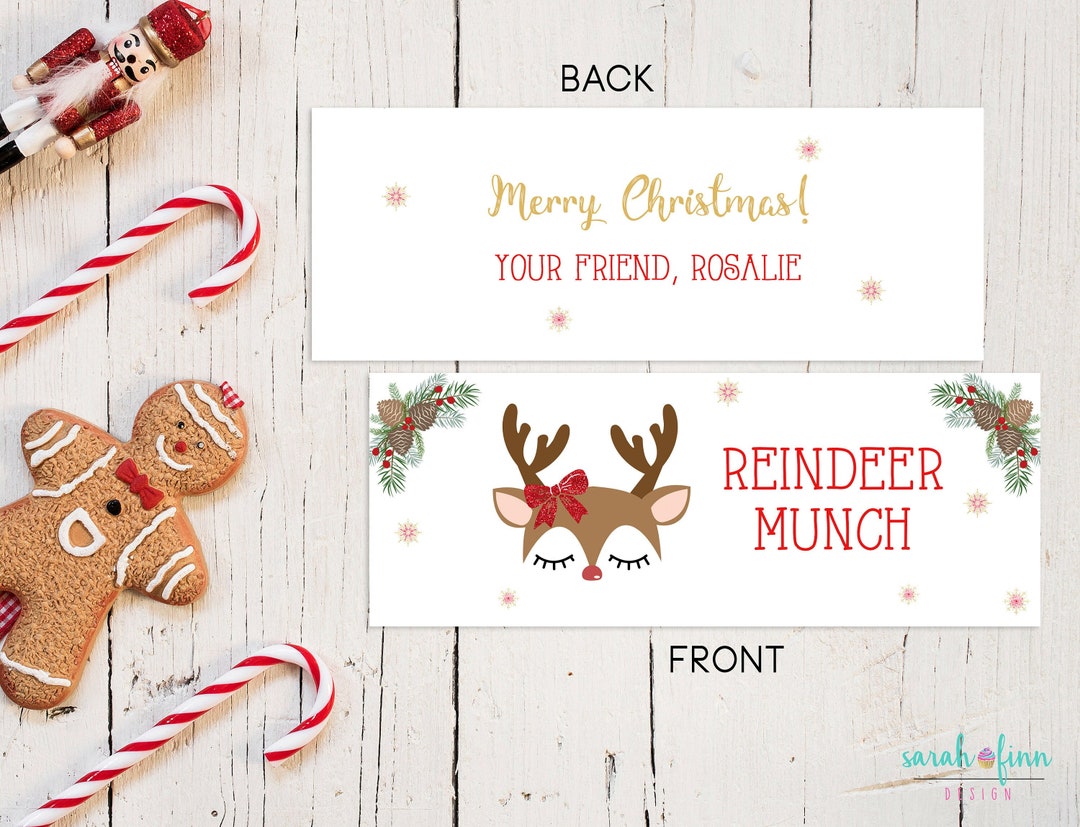 Reindeer Treat Bag Toppers Personalized Printable Christmas Treat Bag ...