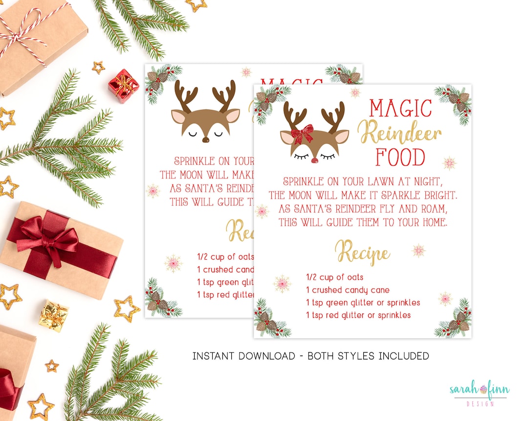Reindeer Food Printable Recipe Card Instant Download Printable File Boy ...