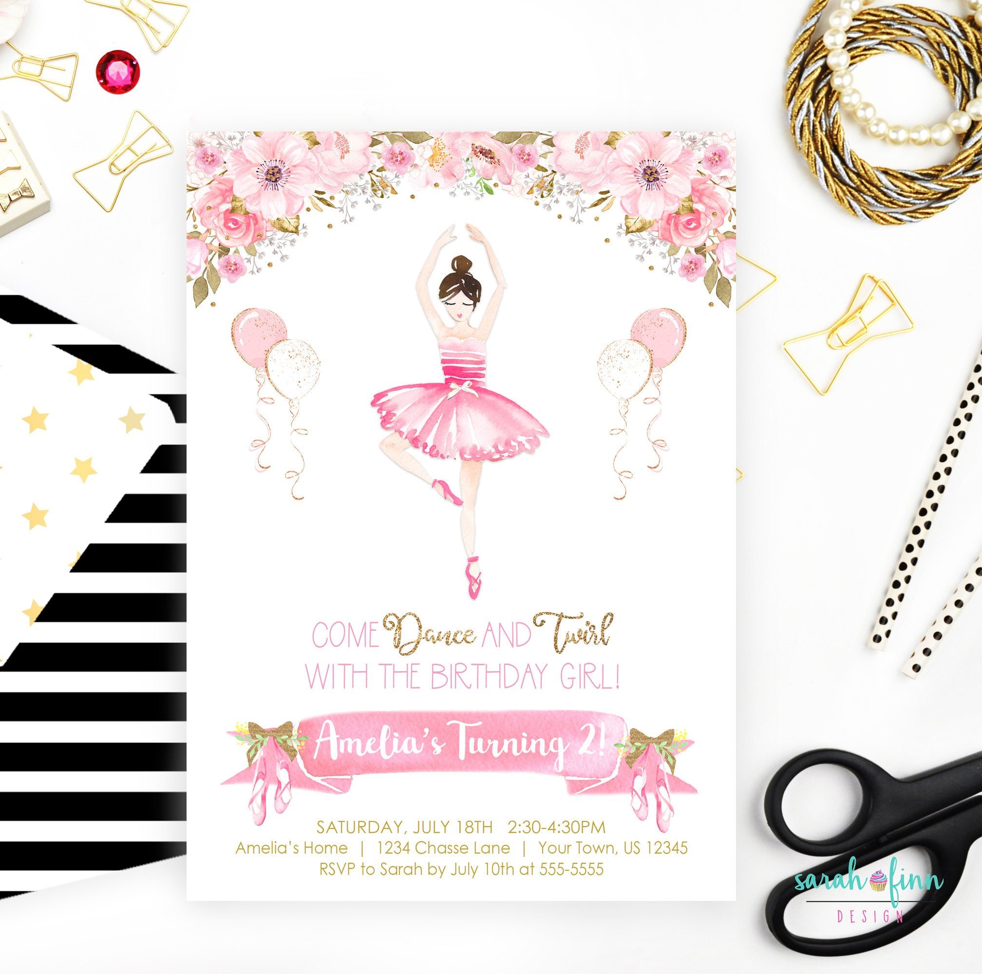 Invitations & Announcements Ballet Birthday Custom Invitation DIGITAL ...