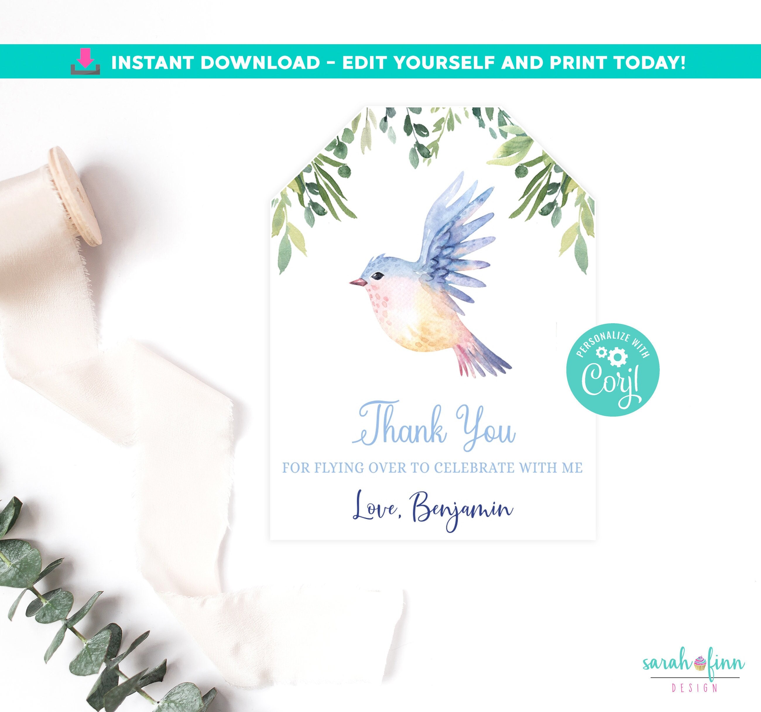 Bird Favor Tags Spring Bird Birthday Greenery Baby Shower Thank You ...