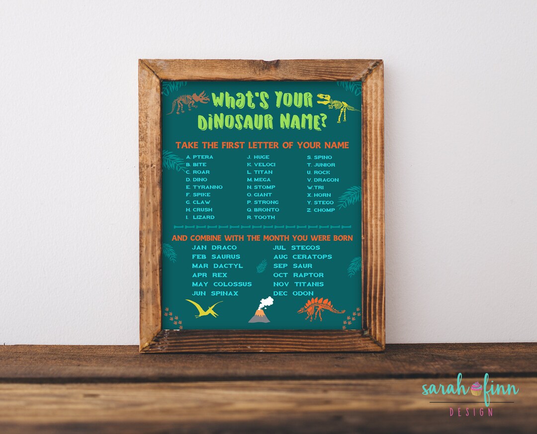 What's Your Dinosaur Name Printable Sign Instant Download Party Game ...