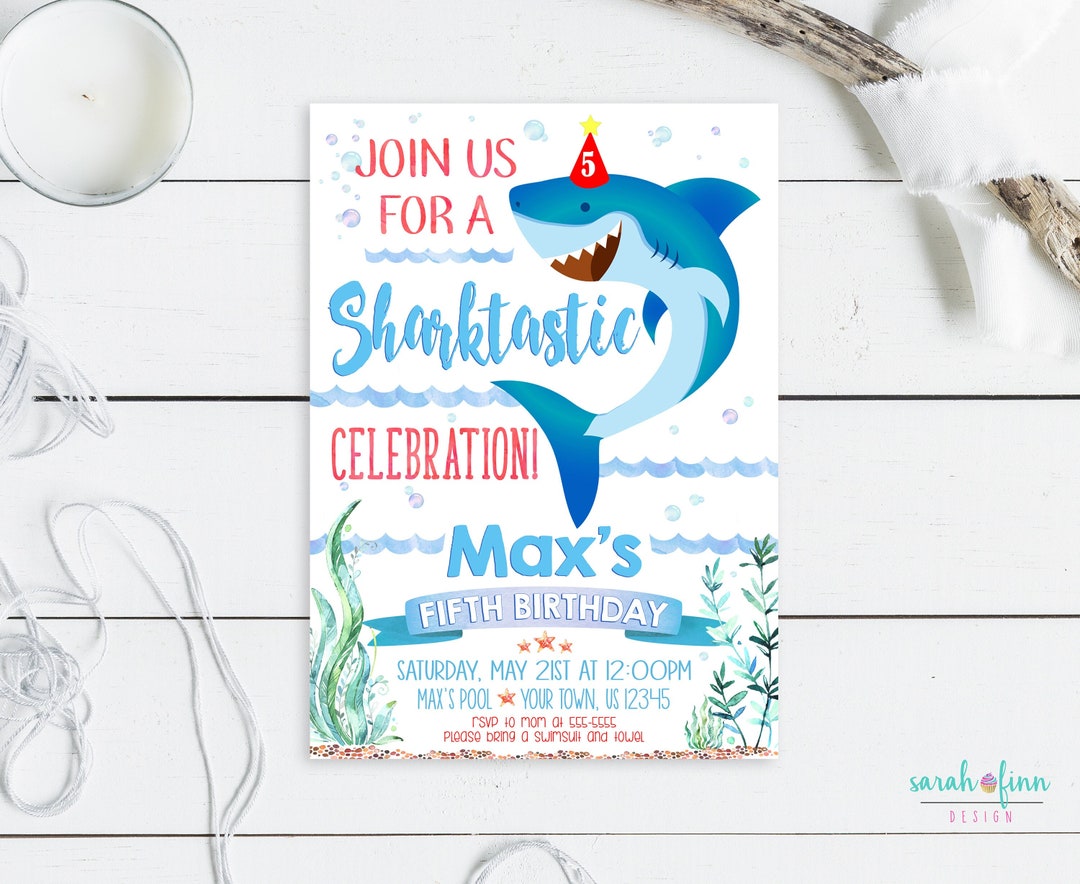 Shark Birthday Invitation Pool Party Invite Printable Shark Party Boy ...