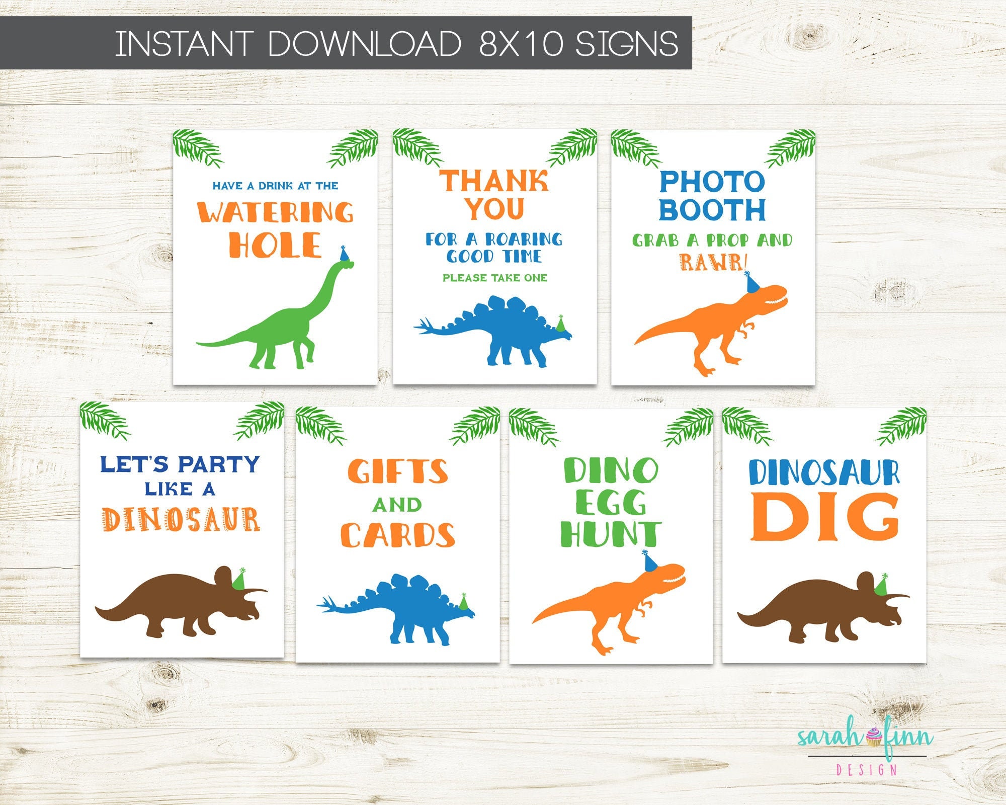 Dinosaur Birthday Party Signs Party Boy Decor Set Printable | Etsy