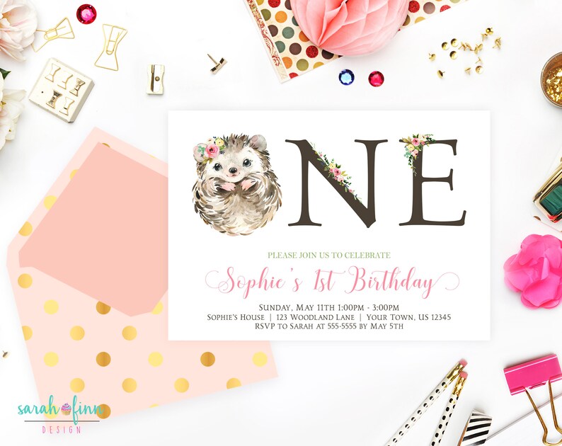 Hedgehog Birthday Invitation Hedgehog Party Woodland Invitation First ...
